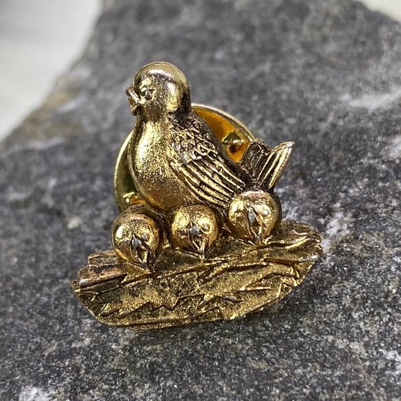 Vintage | Jewelry | Mother Bird Baby Bird In Nest Lapel Hat Pin Gold ...